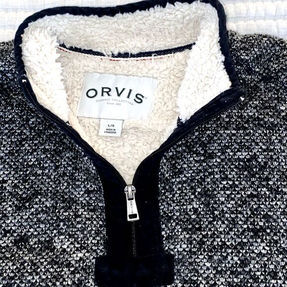 Orvis | Sweaters | Orvis Sherpa Fleece Lined Tweed Black 4 Zip Pullover ...